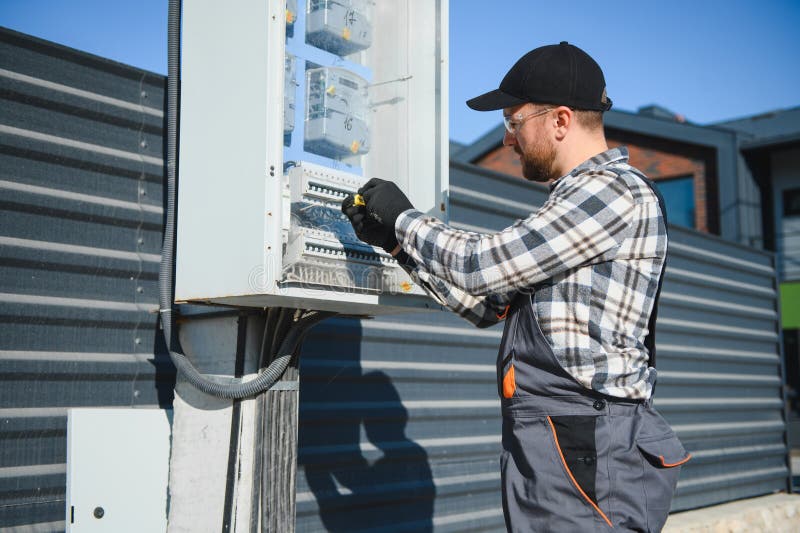 Electrical Engineer Mounting External Power Distribution Box Stock ...