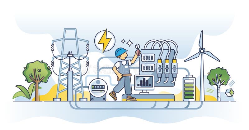 Electrical Engineer Checking Electric Panel Vector Illustration Stock ...