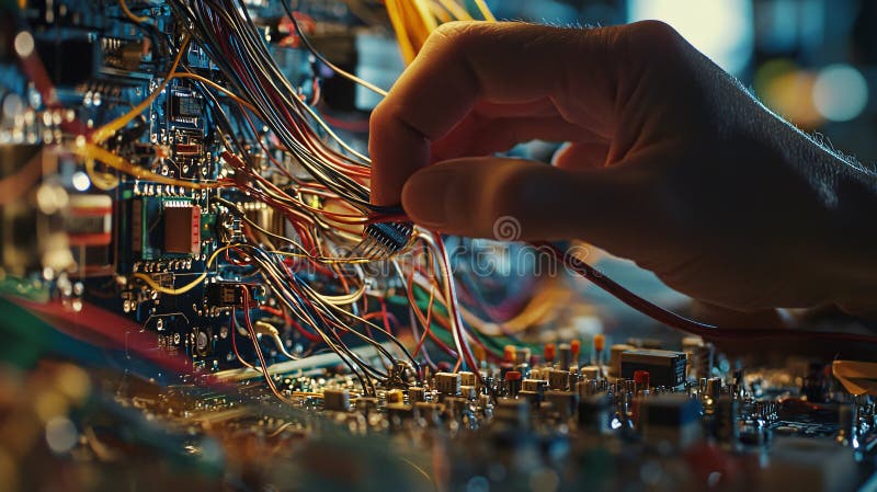 An Electrical Engineer S Expert Hands Skillfully Connect Wiring in ...