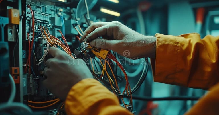 Electrical Engineer Skillfully Assembling Intricate Wiring in ...