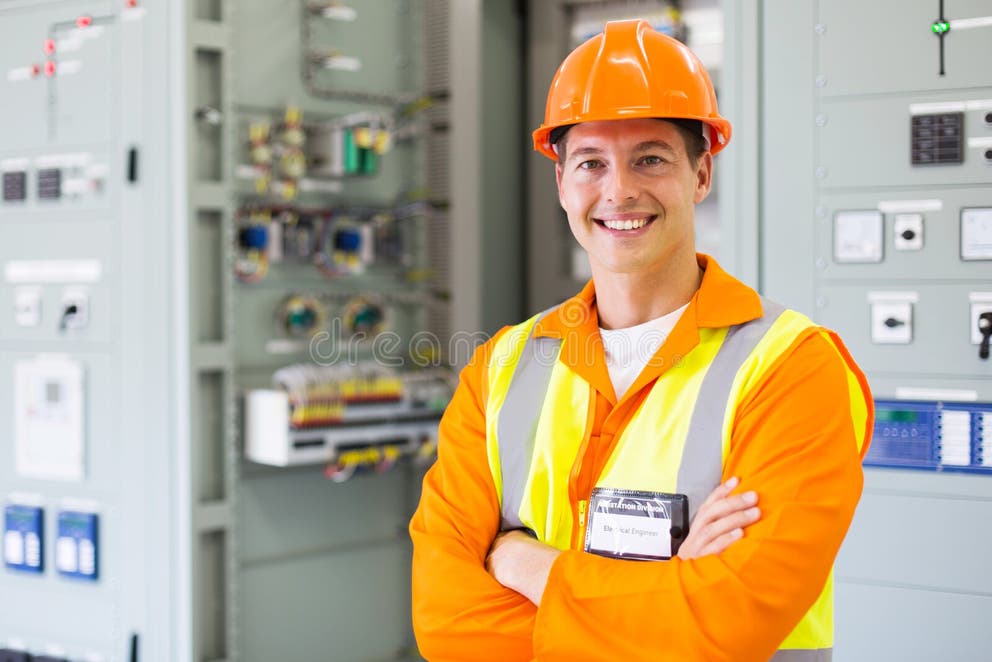 Electrical Engineer Standing Stock Image - Image of hardhat, arms: 66515441