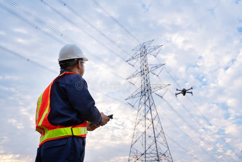 An Electrical Engineer or Technician Location Use Drone To Fly ...