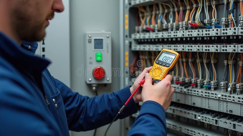 Electrical Engineer Testing Wiring on Protective Relay System Stock ...