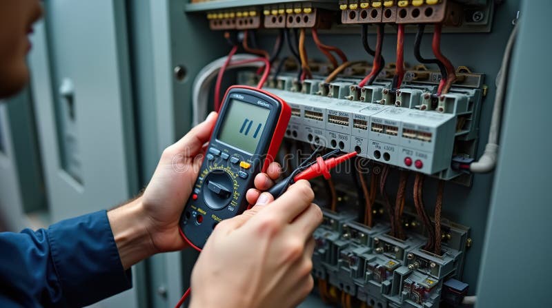 Electrical Engineer Testing Wiring with Digital Multimeter Tool Stock ...