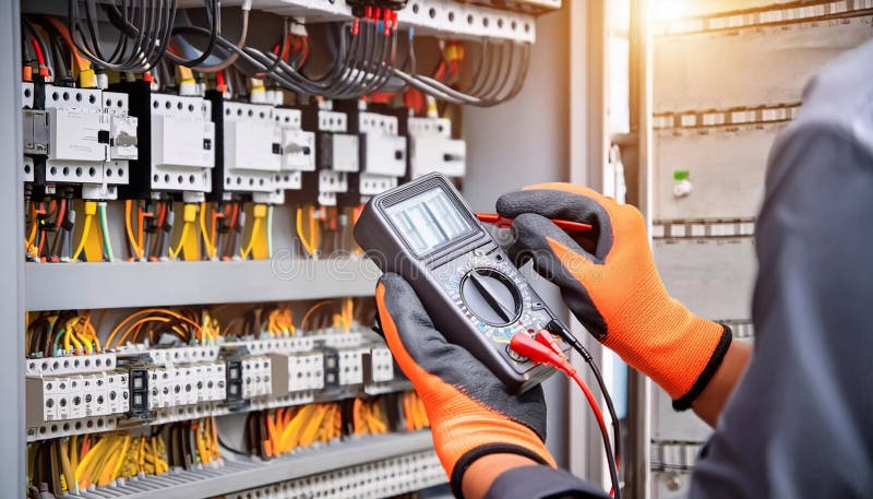 Electrical Engineer Using Digital Multi-meter Measuring Equipment To ...