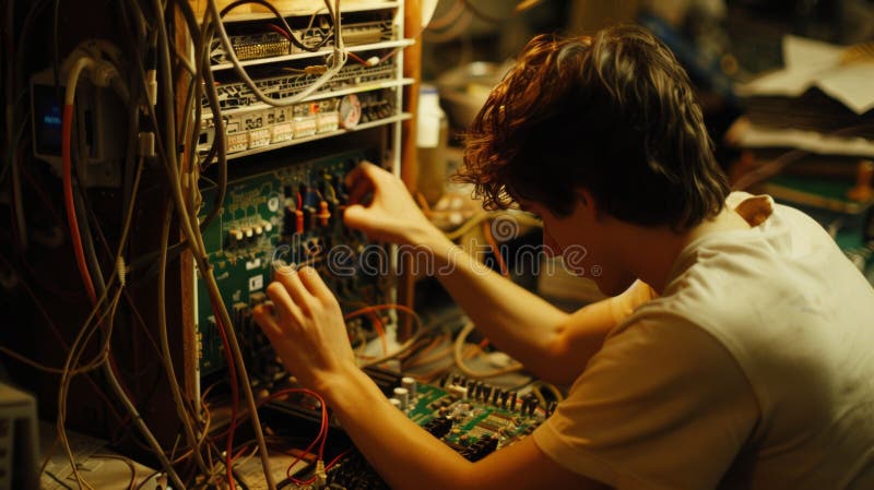 An Electrical Engineer Wiring a Circuit Board in a Lab Setting Stock ...