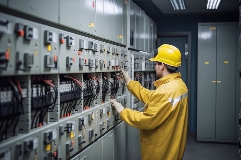 Electrical Engineer Working on Electrical Cabinet Control Stock ...