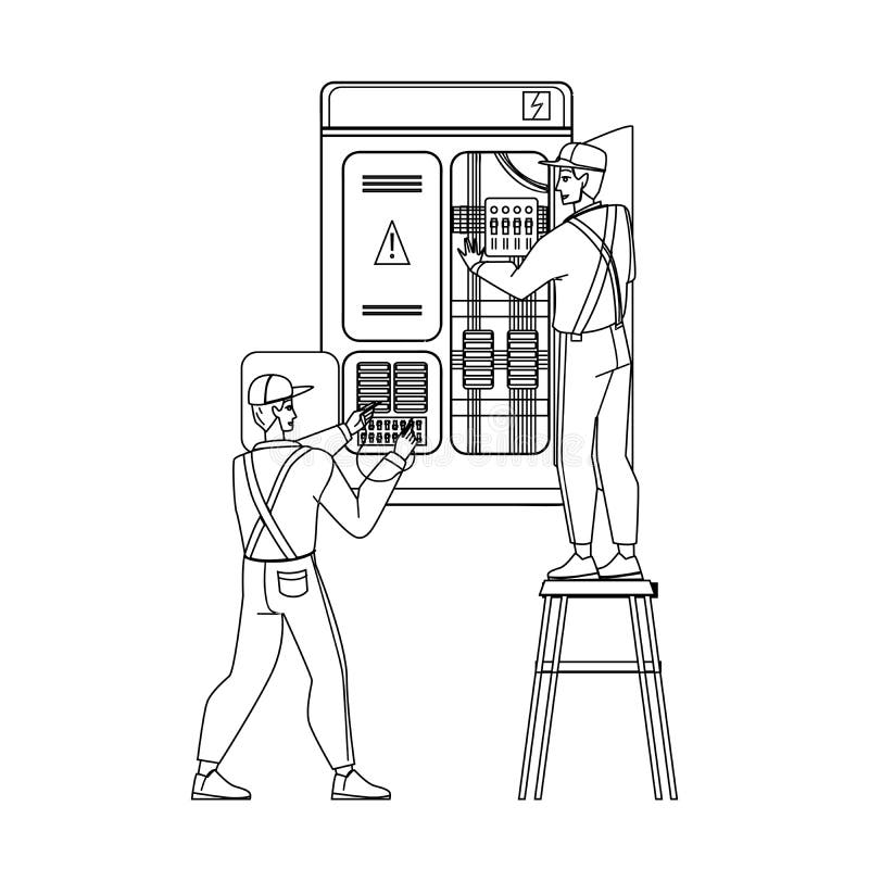 Electrical Engineering Cabinet Workers Vector Stock Vector ...