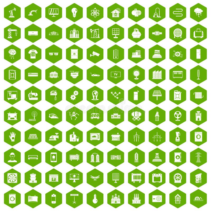 100 Electrical Engineering Icons Hexagon Green Stock Vector ...