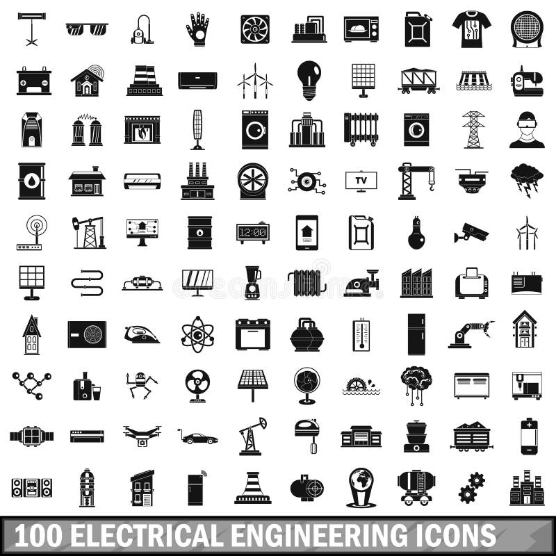 100 Electrical Engineering Icons Set, Simple Style Stock Vector ...