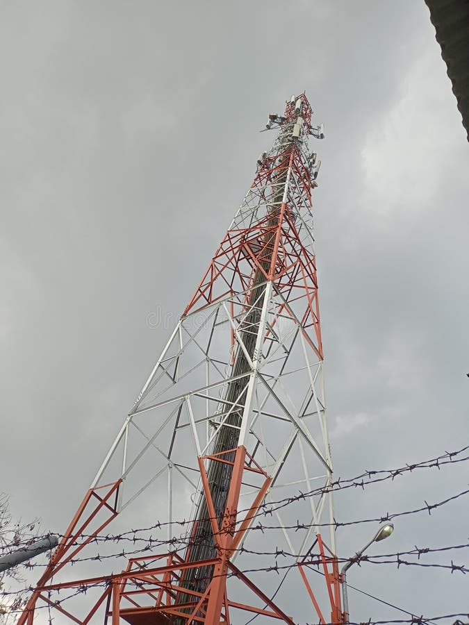 Electrical Engineering Tower with Clouds and Sky Background Stock Image ...