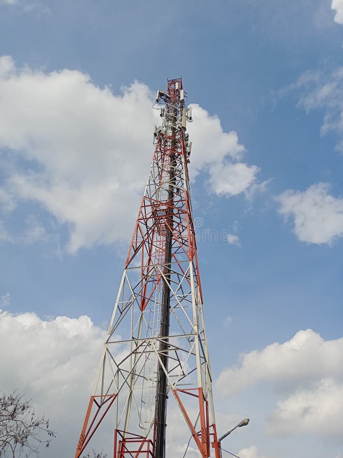 Electrical Engineering Tower with Clouds and Sky Background Stock Image ...