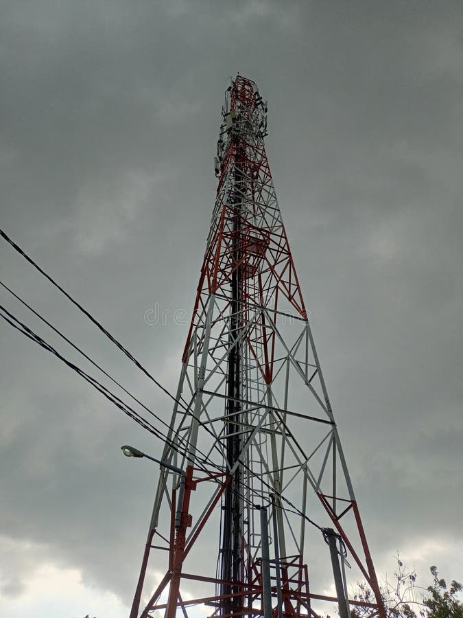 Electrical Engineering Tower with Clouds and Sky Background Stock Image ...