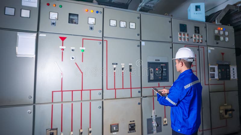Electrical Engineers Check the Operation of the Main Electrical Control ...