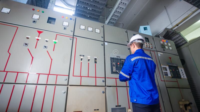 Electrical Engineers Check the Operation of the Main Electrical Control ...