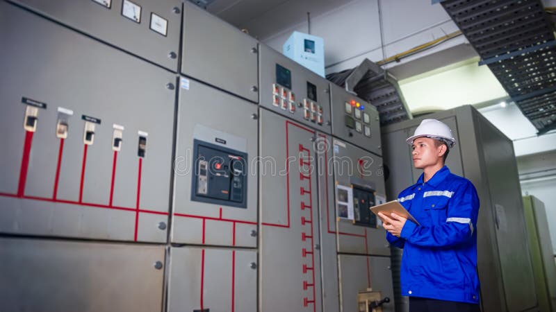 Electrical Engineers Check the Operation of the Main Electrical Control ...