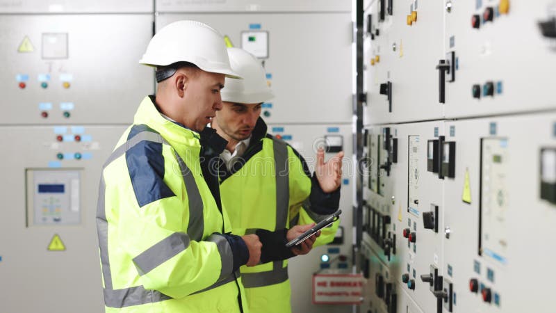 Engineers Checking Transformer Box on Power Plant Stock Footage - Video ...