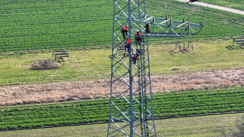 Electrical Engineers Working on Electricity Pylon Stock Footage - Video ...