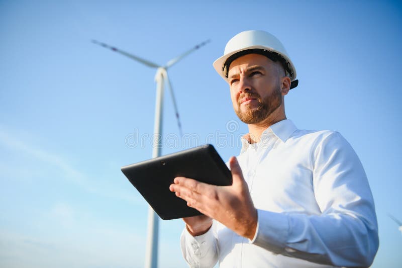 Electrical Engineers Working at Wind Turbine Power Generator Station ...