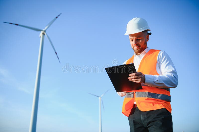 Electrical Engineers Working at Wind Turbine Power Generator Station ...