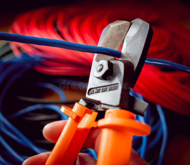 Electrical Equipment. Electricity Cable and Crimper Stock Photo - Image ...