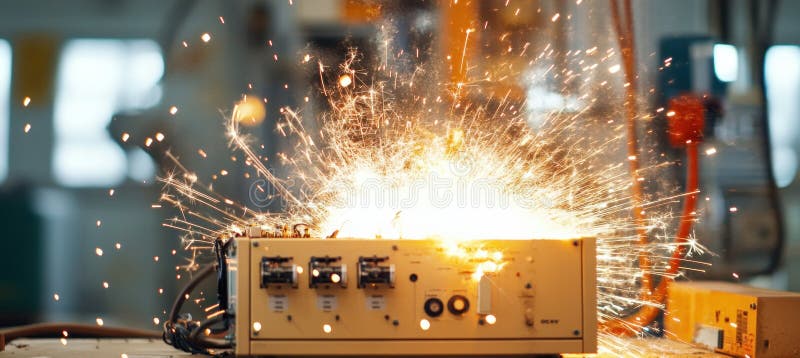 Electrical Equipment Exploding, Emitting Sparks and Smoke in Industrial ...
