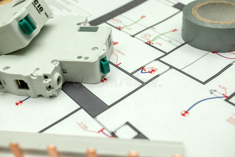 Electrical Equipment on House Plans Stock Image - Image of fuse, house ...