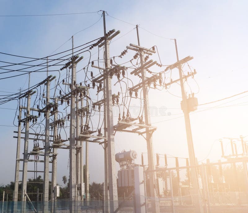 Electrical Equipment in Outdoor Substation Stock Photo - Image of blue ...