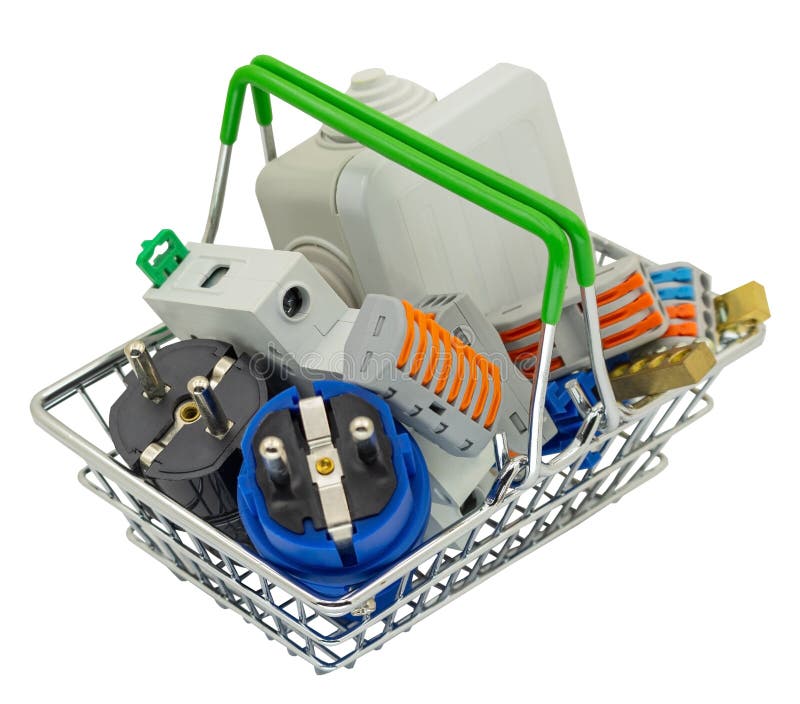 Electrical Equipment in Shopping Basket Isolated on White Stock Photo ...