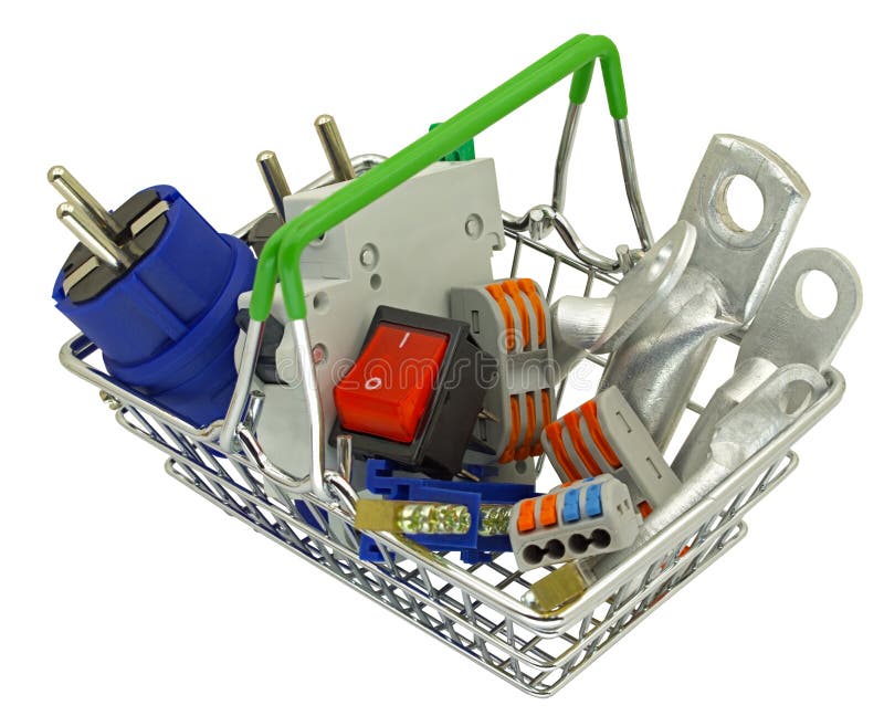 Electrical Equipment in Shopping Basket Isolated on White Stock Image ...
