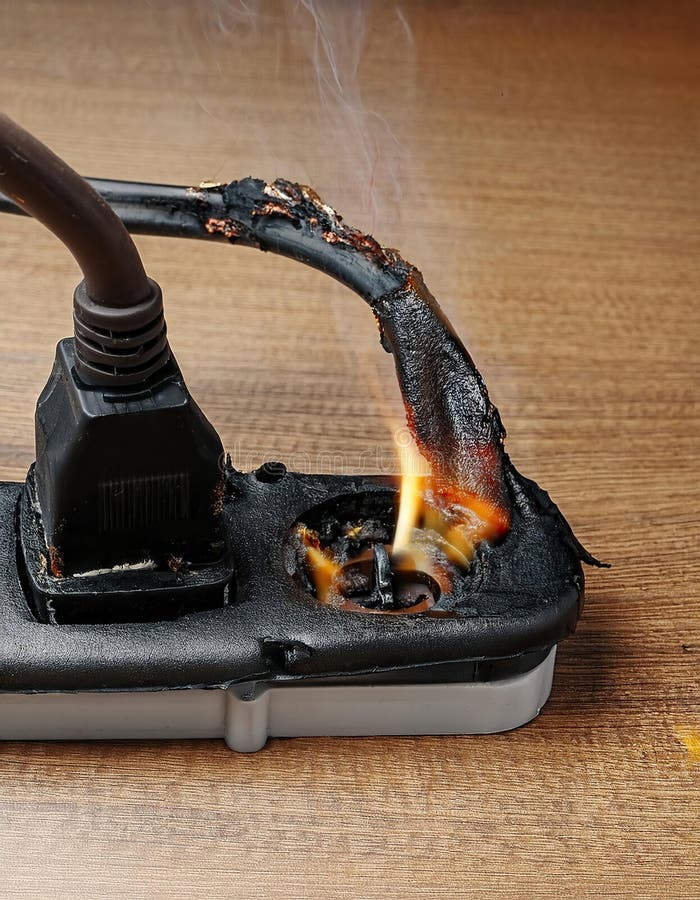 Electrical Extension Cord Fire Hazard with Surge Protector Stock ...