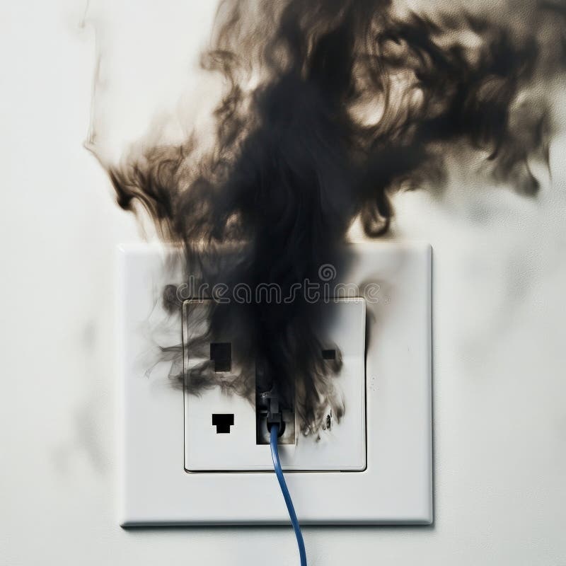 Electrical Fire Hazard Close-up of Burned Power Cord and Overloaded ...