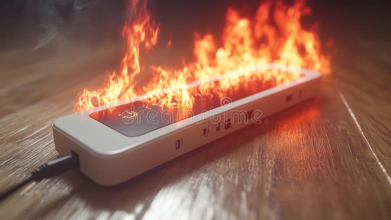 Electrical Fire Hazard Overloaded Power Strip Engulfed in Flames, Home ...