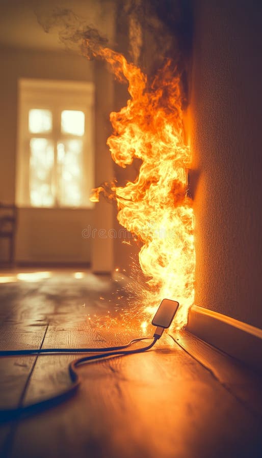 Electrical Fire Hazard Phone Charging, Outlet Fire, Burning Wall Socket ...