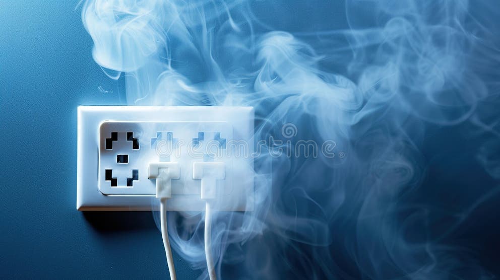 Electrical Fire Risk, Smoke Rising from Indoor Plug. Generative Ai ...