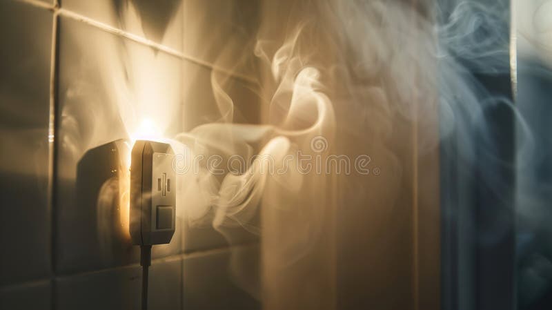 Electrical Fire Risk, Smoke Rising from Indoor Plug. Generative Ai ...