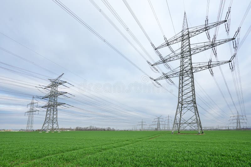 Electrical Grid. a Lot of High-voltage Power Line, Transmission Tower ...