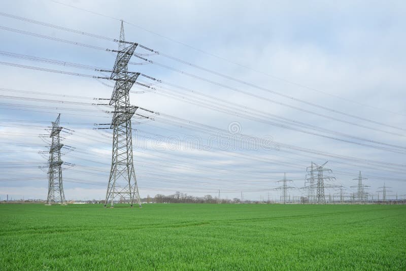 Electrical Grid. a Lot of High-voltage Power Line, Transmission Tower ...