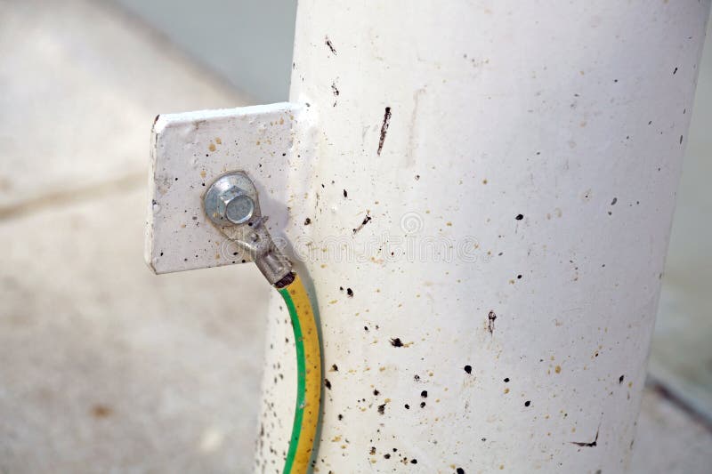 Electrical Ground Wires Connected To a Metal Junction Plate. Stock ...