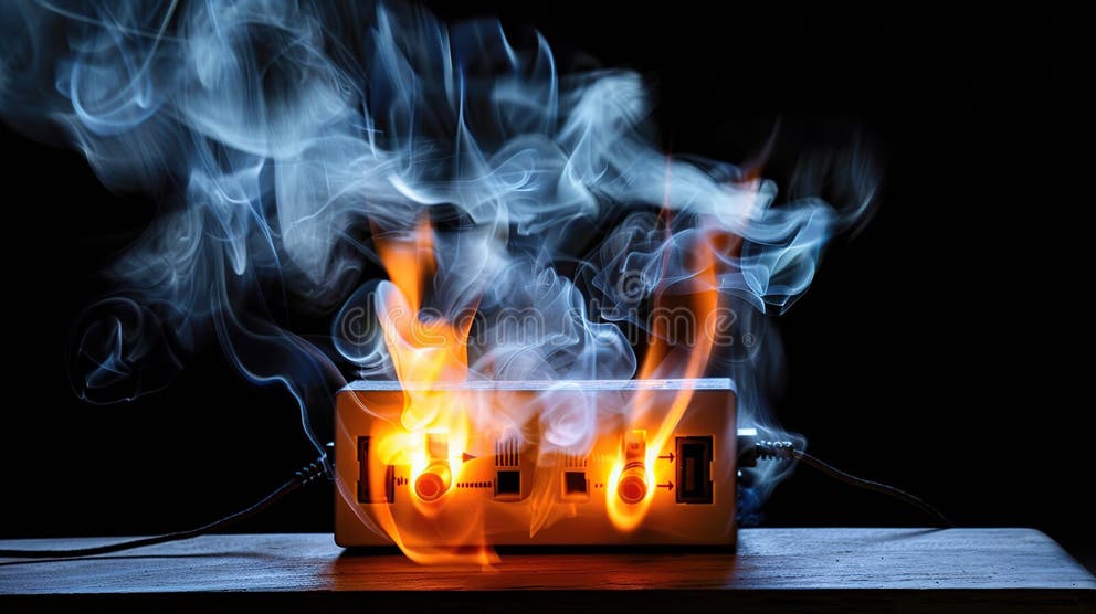 Electrical Hazard, Flames and Smoke Emanating from Plug. Generative Ai ...