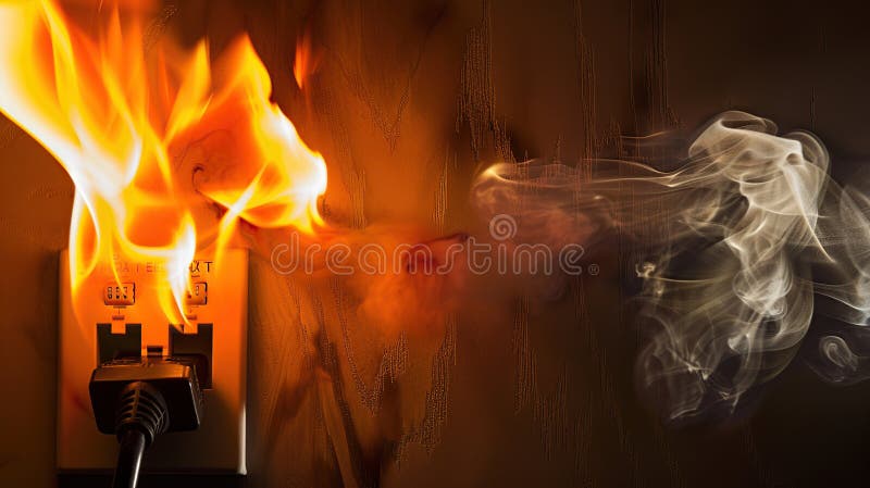 Electrical Hazard, Flames and Smoke Emanating from Plug. Generative Ai ...
