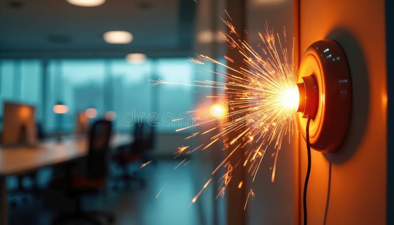 Electrical Hazard Spark from Outlet in Office, Signifying Fire Risk ...