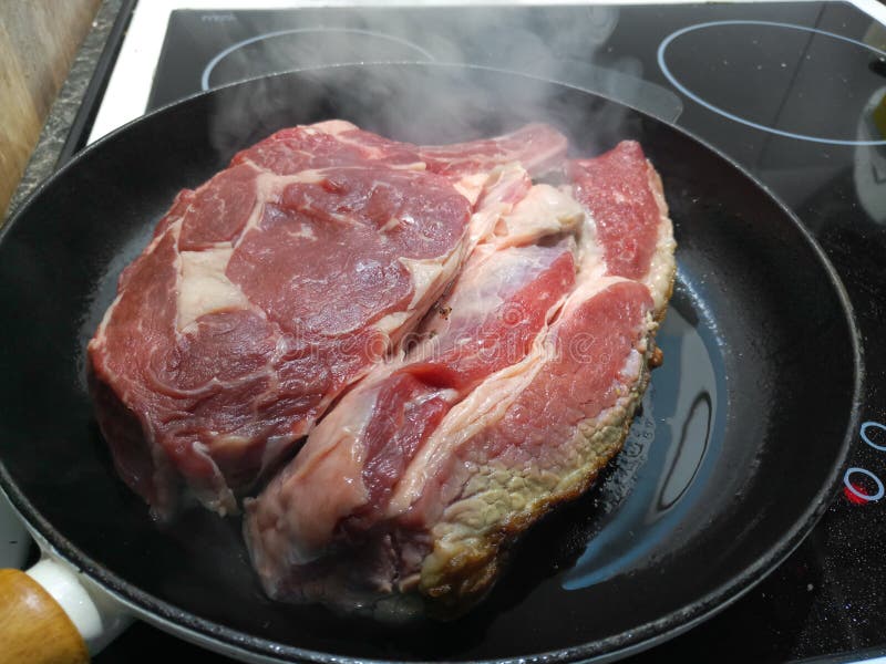 Hot Steaming Pan with Beef Carvery Raw Stock Photo - Image of steaming ...
