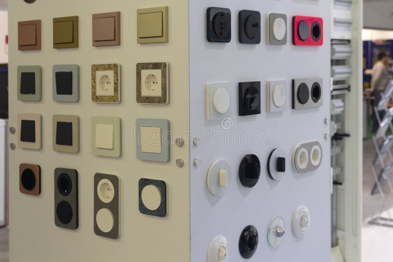 Electrical Household Switches and Sockets on the Stand Stock Photo ...