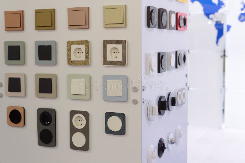 Electrical Household Switches and Sockets on the Stand in the Store ...