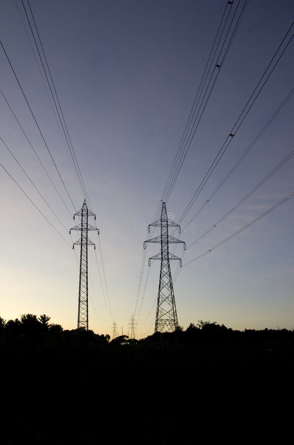 Electrical Hydro Towers and Cables at Sunset Stock Image - Image of ...
