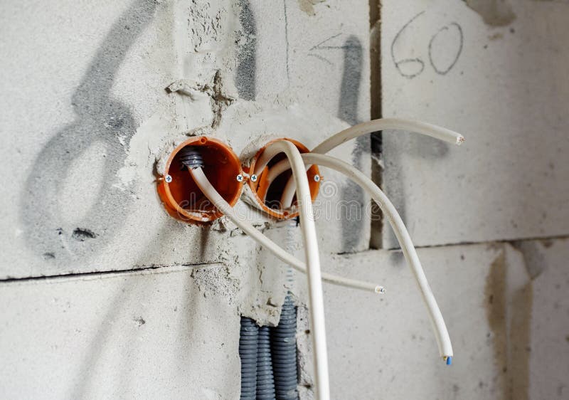 Electrical Installation in New House Stock Photo - Image of wall ...