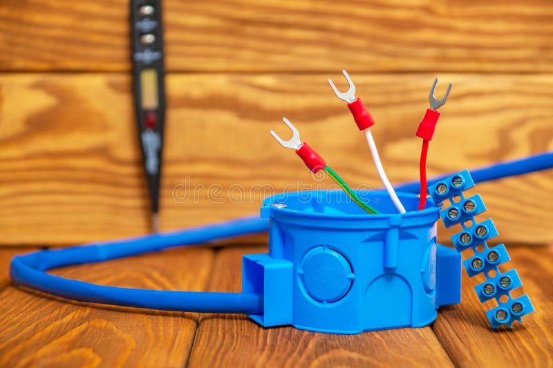 Electrical Junction Blue Box with Cable Wire Used in the Electric ...