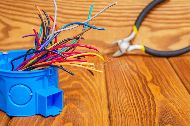 Electrical Junction Blue Box with Cable Wire Used in the Electric ...