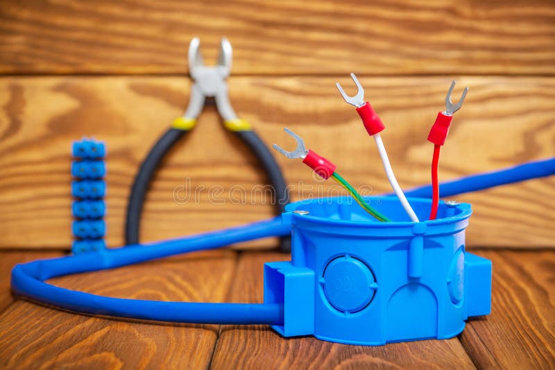 Electrical Junction Blue Box with Cable Wire Used in the Electric ...